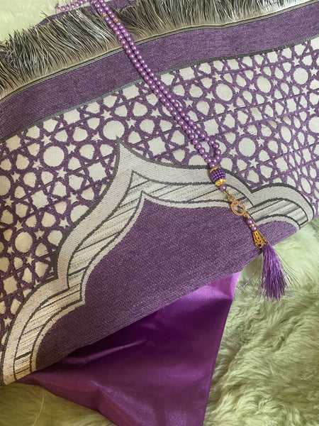 Purple or Gold Travel Prayer Mat Gift Set with Carrying Bag & Glass Dh ...